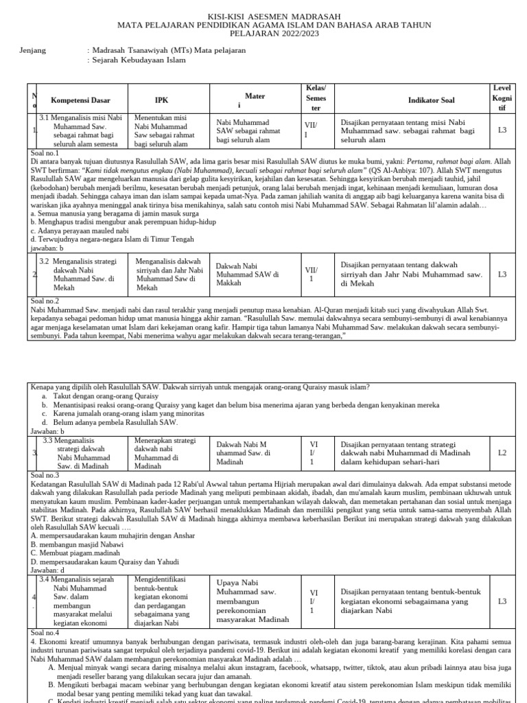 Kisi-Kisi - Soal UAM SKI | PDF