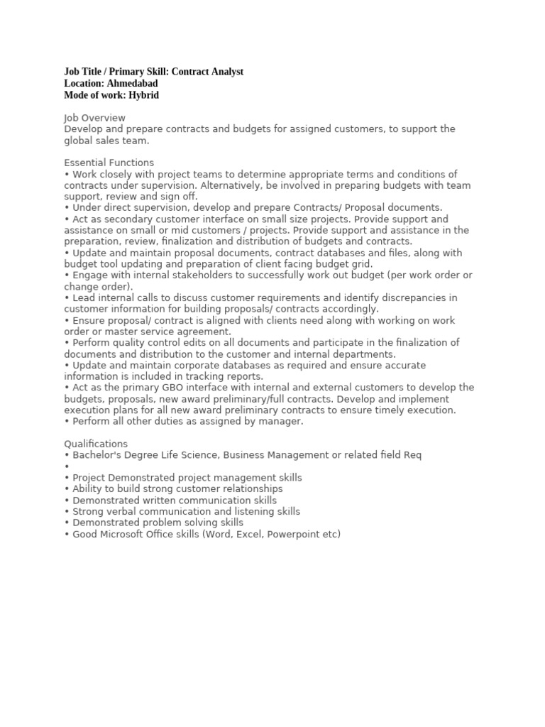 JD - Associate Contract Analyst | PDF