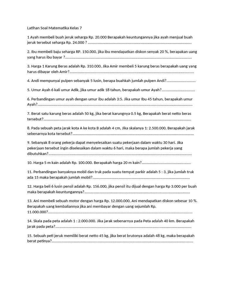 Latihan Soal Matematika Kelas 7 | PDF