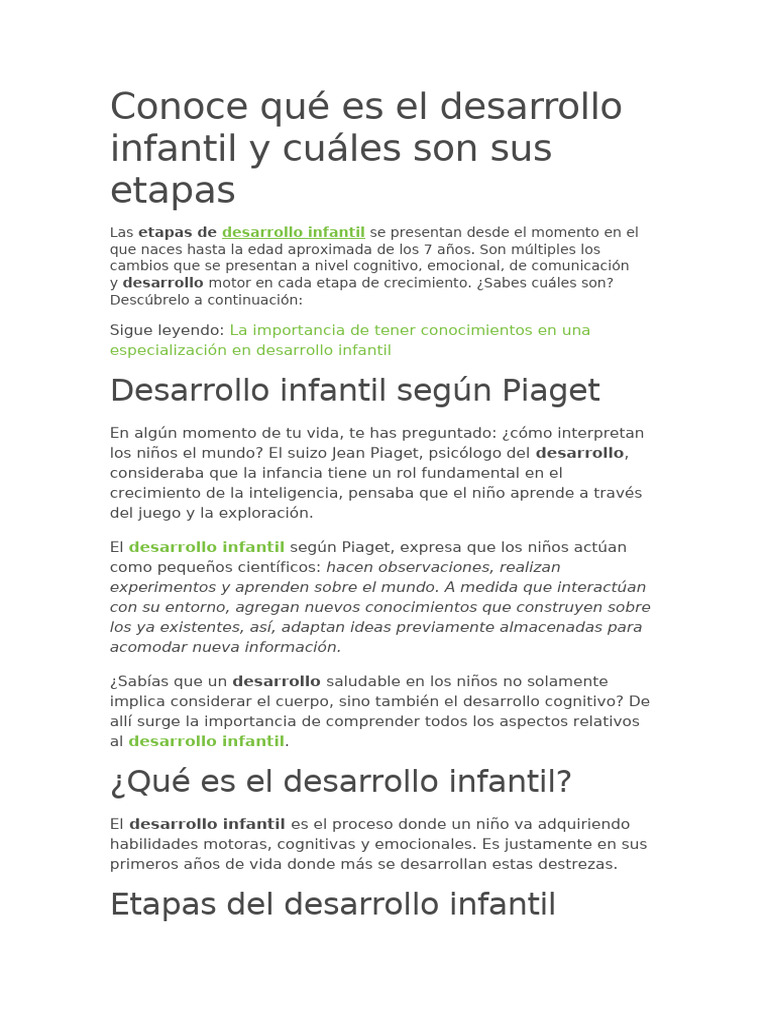 Conoce Qué Es El Desarrollo Infantil y Cuáles Son Sus Etapas | PDF ...