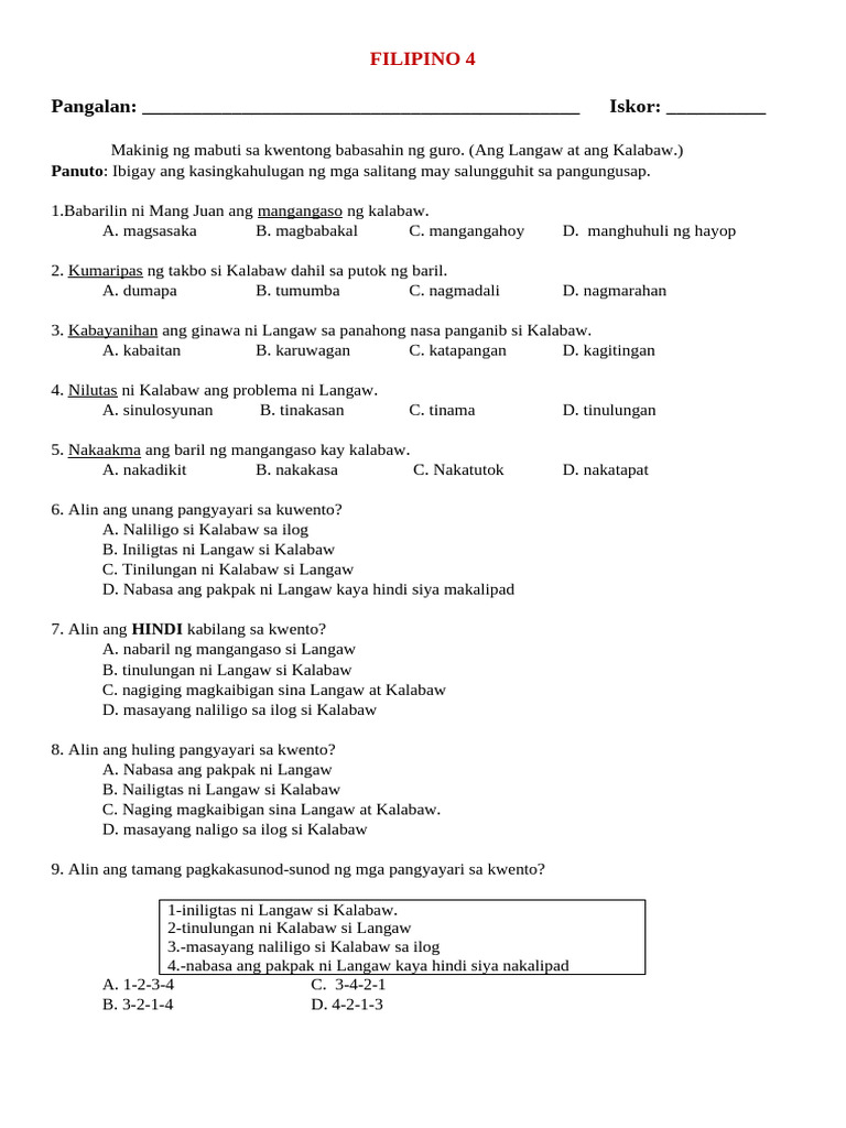 PT - Filipino 4 - Q2 | PDF