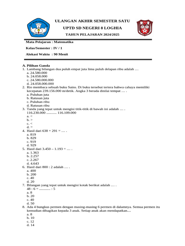Soal Matematika Kelas 4 Pdf - EmriDev