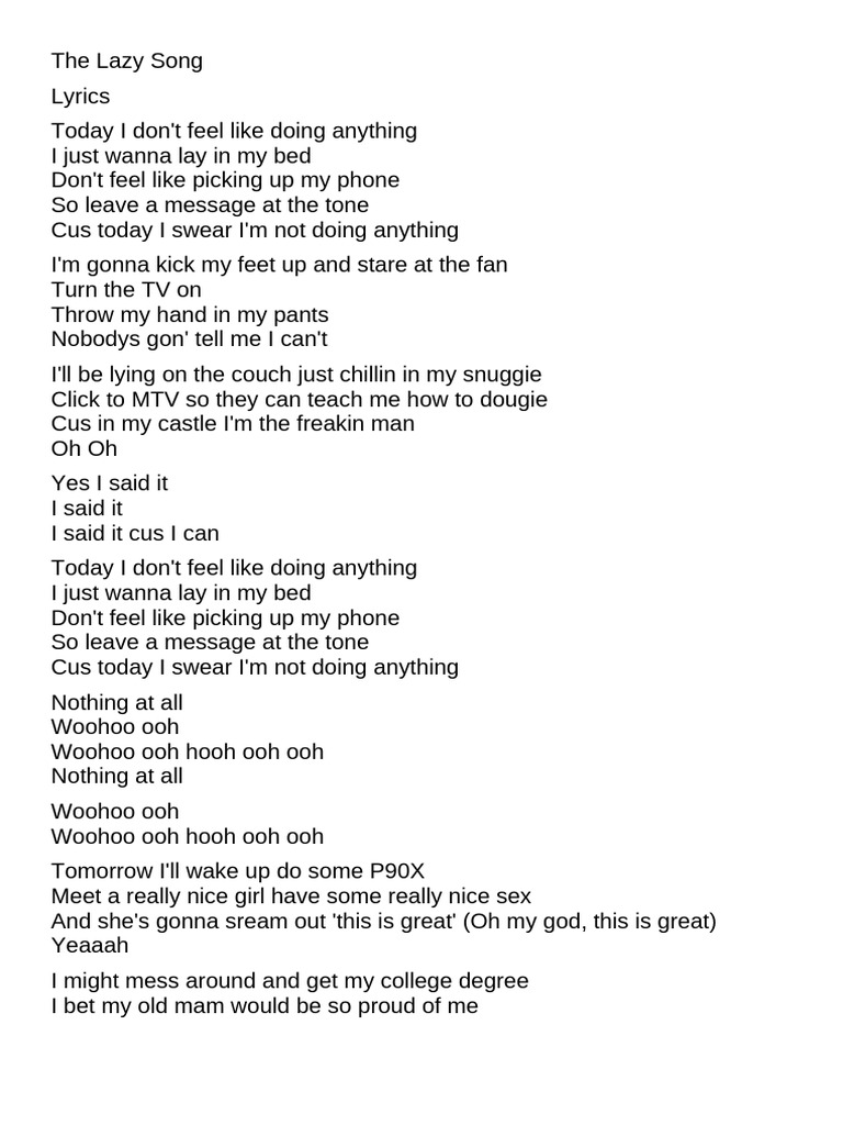 The Lazy Song | PDF