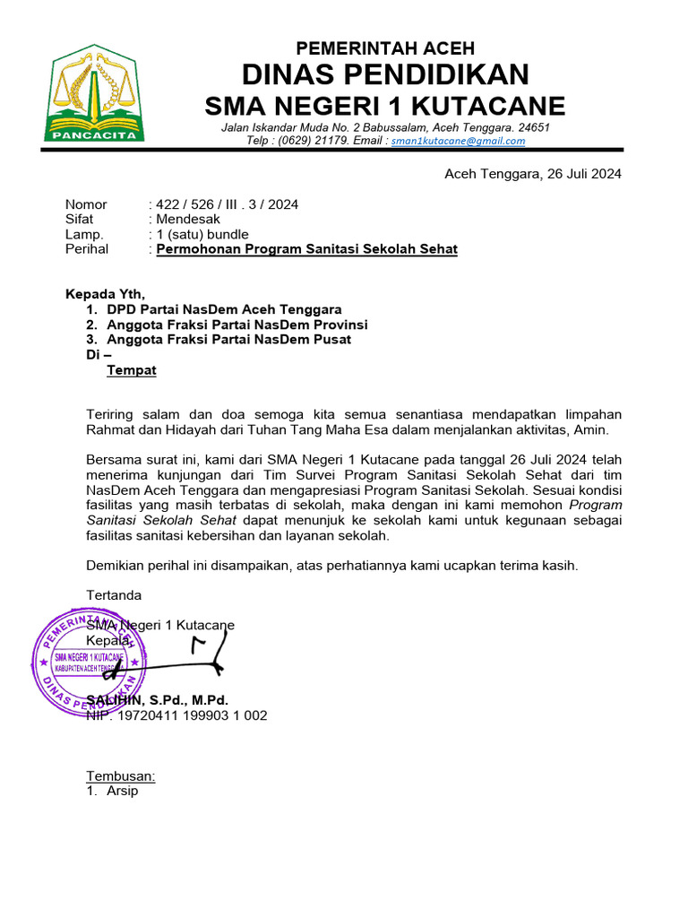Permohonan Program Sanitasi Sekolah | PDF