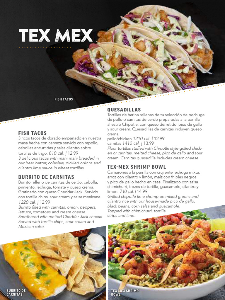 Menú Tex-Mex: Tacos, Burritos y Más | PDF
