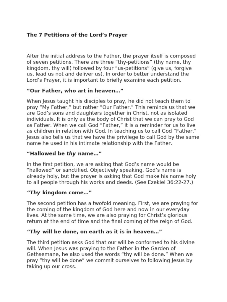 7 Petitions of The Our Father | PDF | Lord's Prayer | God The Father