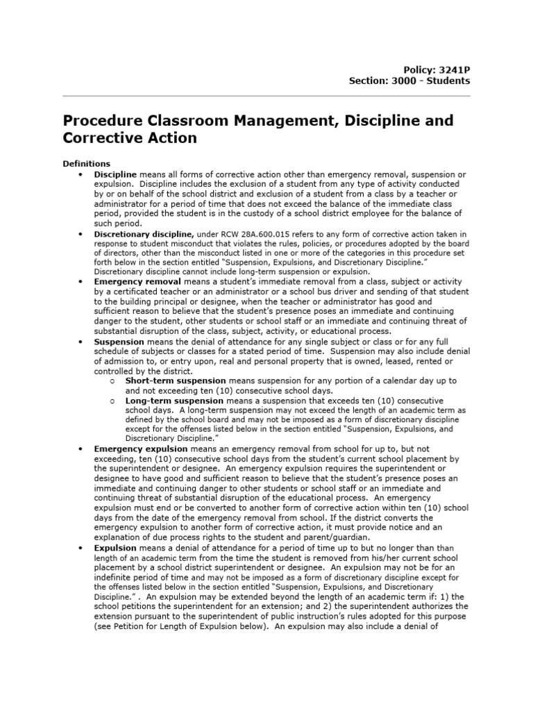 3241P Procedure Classroom Management Discipline and Corrective Action ...