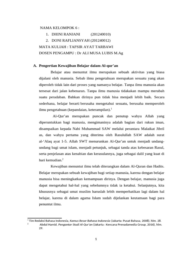 Tafsir Ayat Tarbawi Dhini Ranjani | PDF