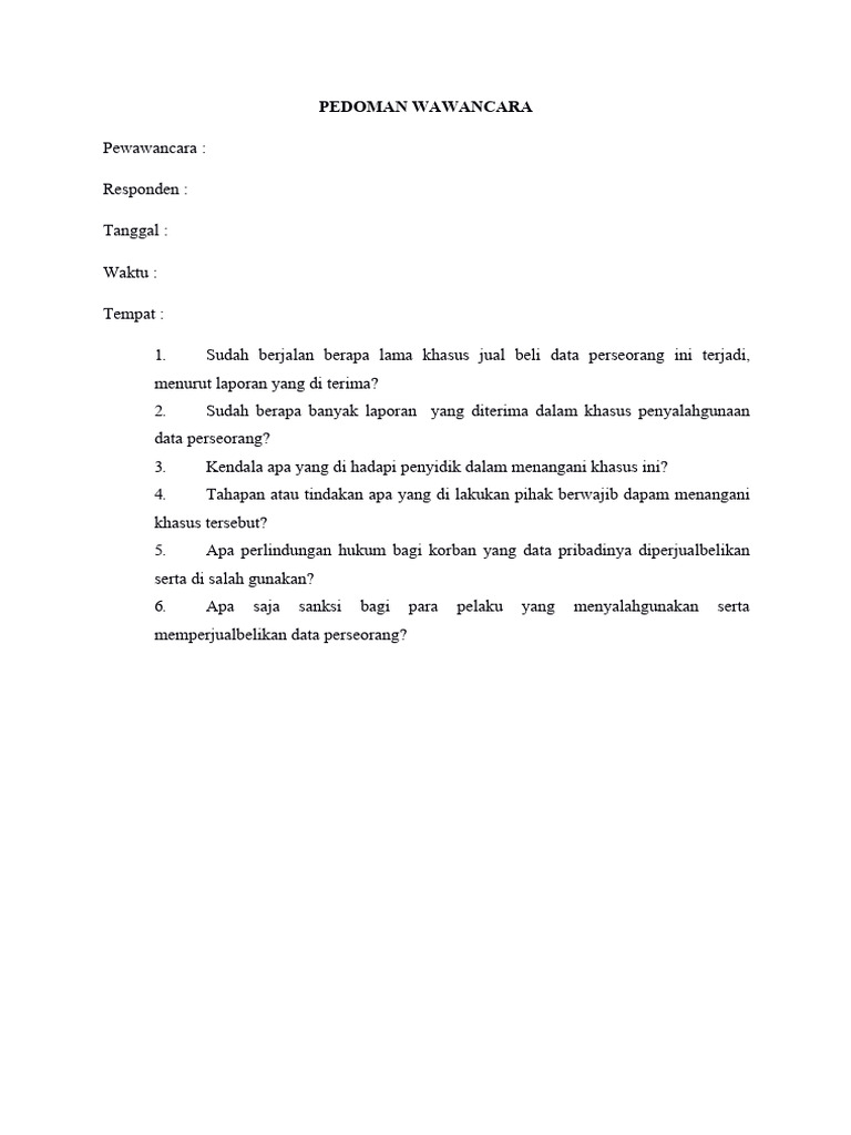 Pedoman Wawancara Skripsi | PDF