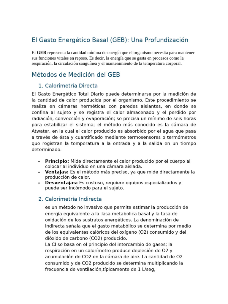 El Gasto Energético Basal (GEB) : Una Profundización: 1. Calorimetría ...