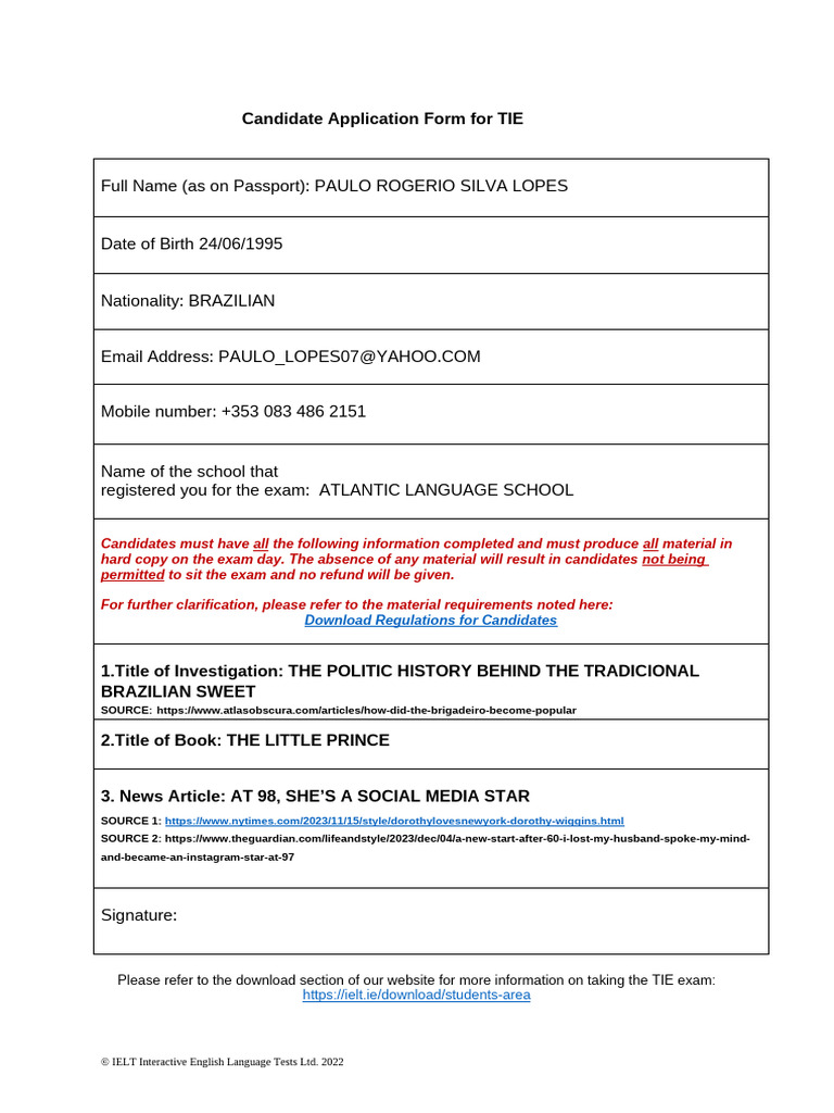 Candidate Application Form 2023 | PDF