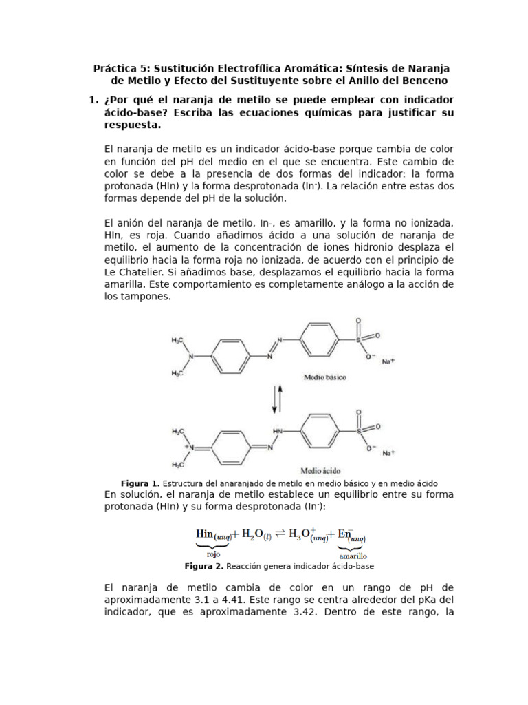 Sustitución Electrofílica Aromática: Naranja de Metilo | PDF | Amina ...