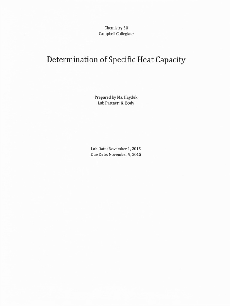 Specific Heat Example Lab | PDF