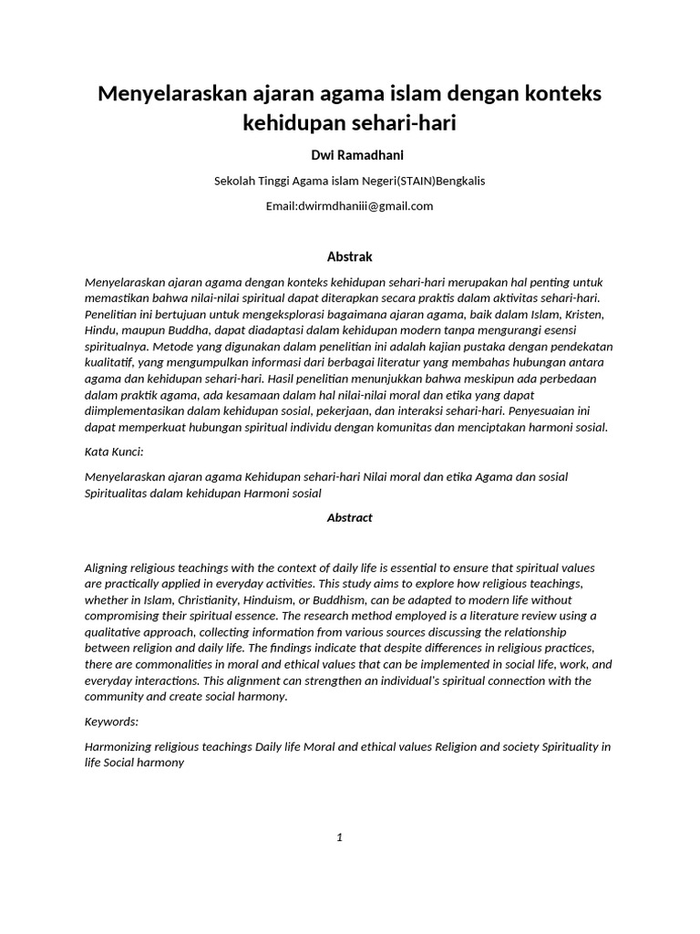 Menyelaraskan Ajaran Agama Islam Dengan Konteks Kehidupan Sehari-Hari | PDF