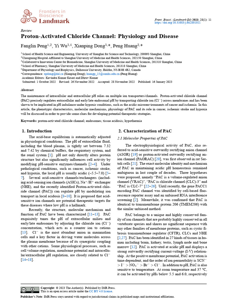Proton-Activated Chloride Channel Physiology and Disease | PDF | Cell ...