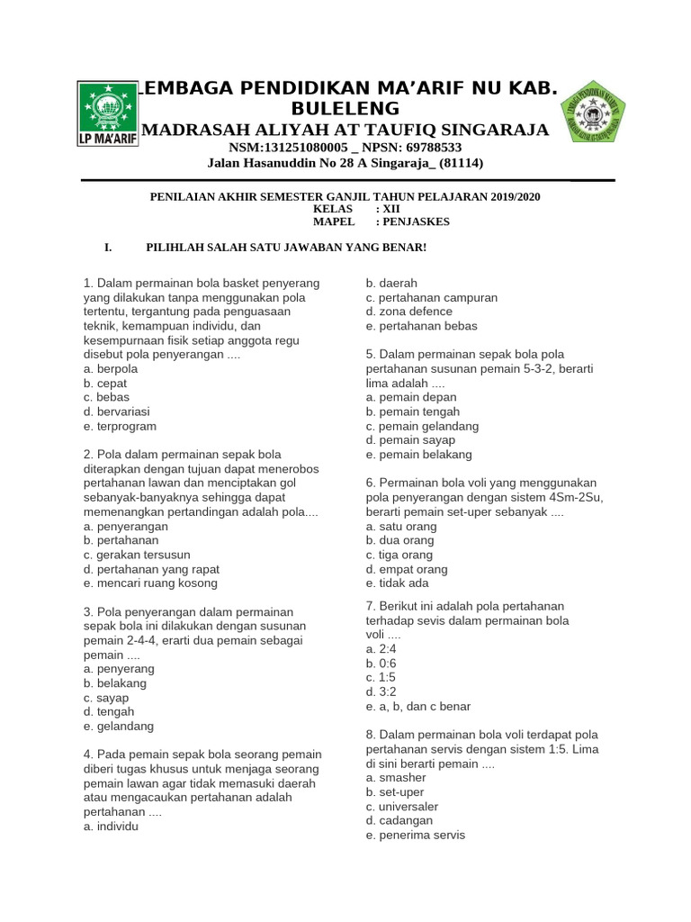 Soal Penjas Kelas Xii | PDF