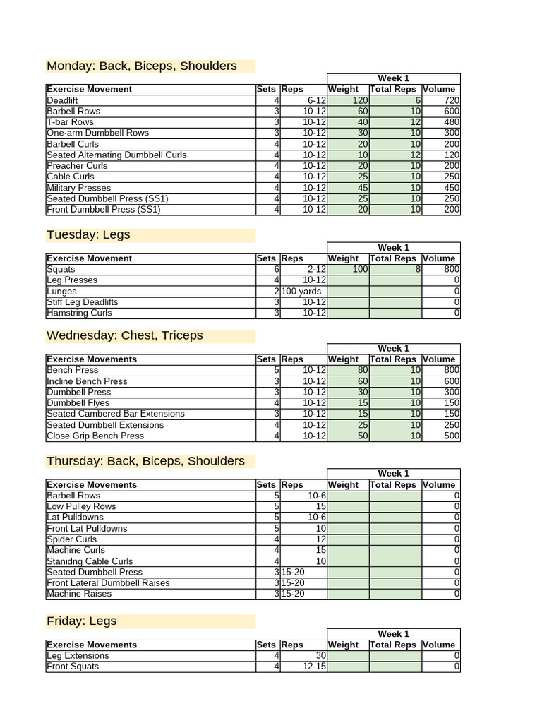 Ronnie Coleman Workout Routine Spreadsheet | PDF | Weight | Physical ...