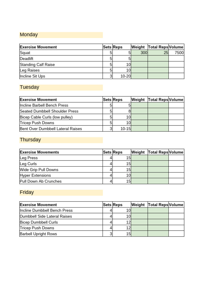 Lee Hayward 12 Week Bodybuilding Workout Routine Spreadsheet | PDF ...