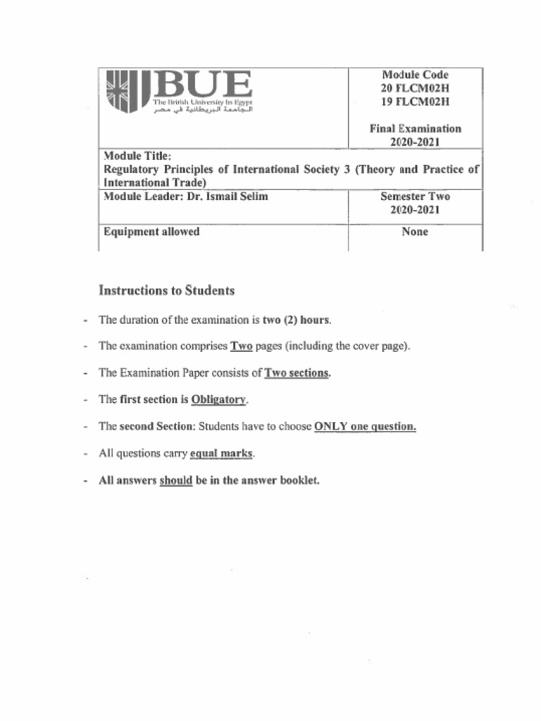 International Trade Exam | PDF
