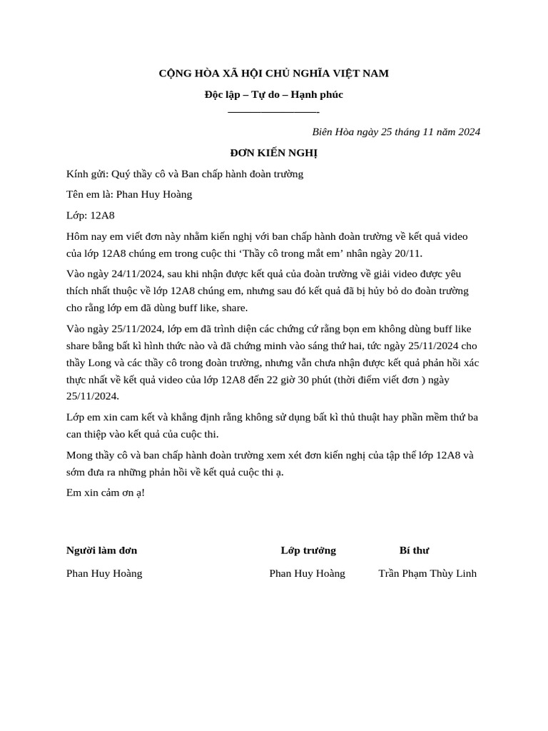 Mau Don Kien Nghi | PDF