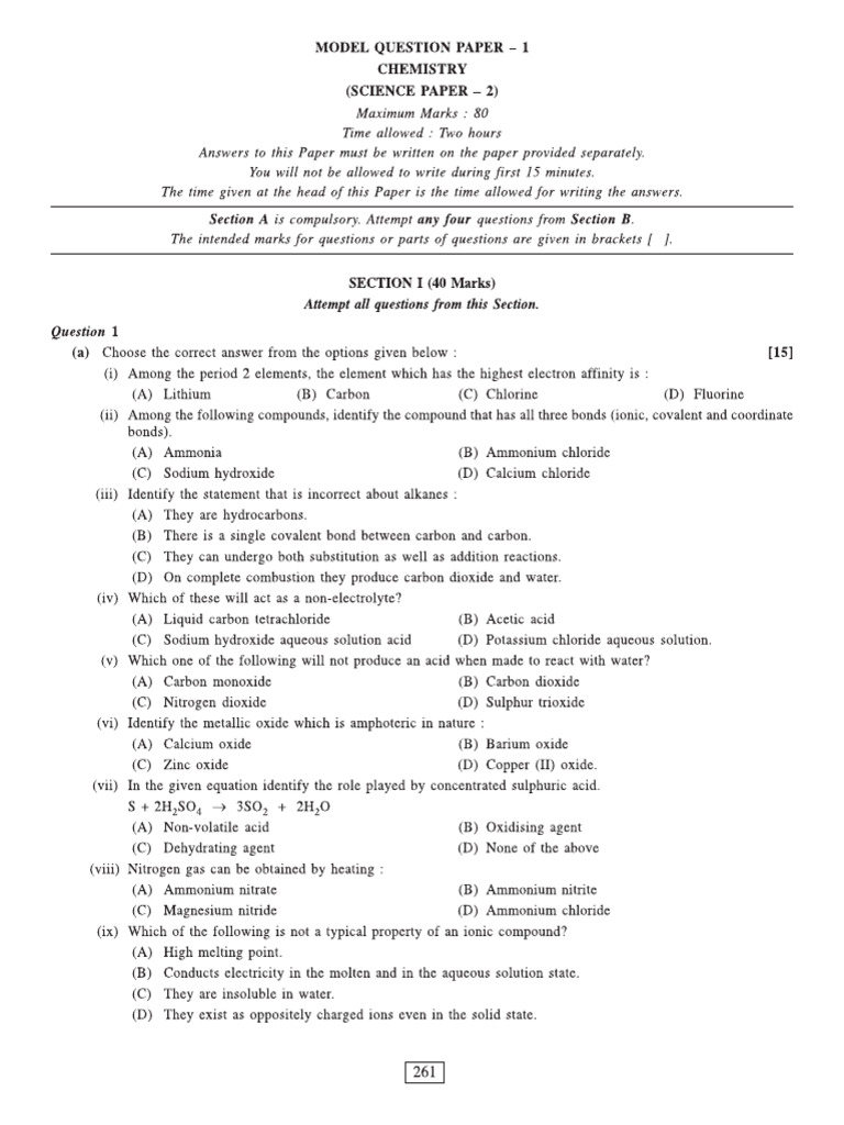 Chemistry X 2023 Model Paper 1-3 | PDF