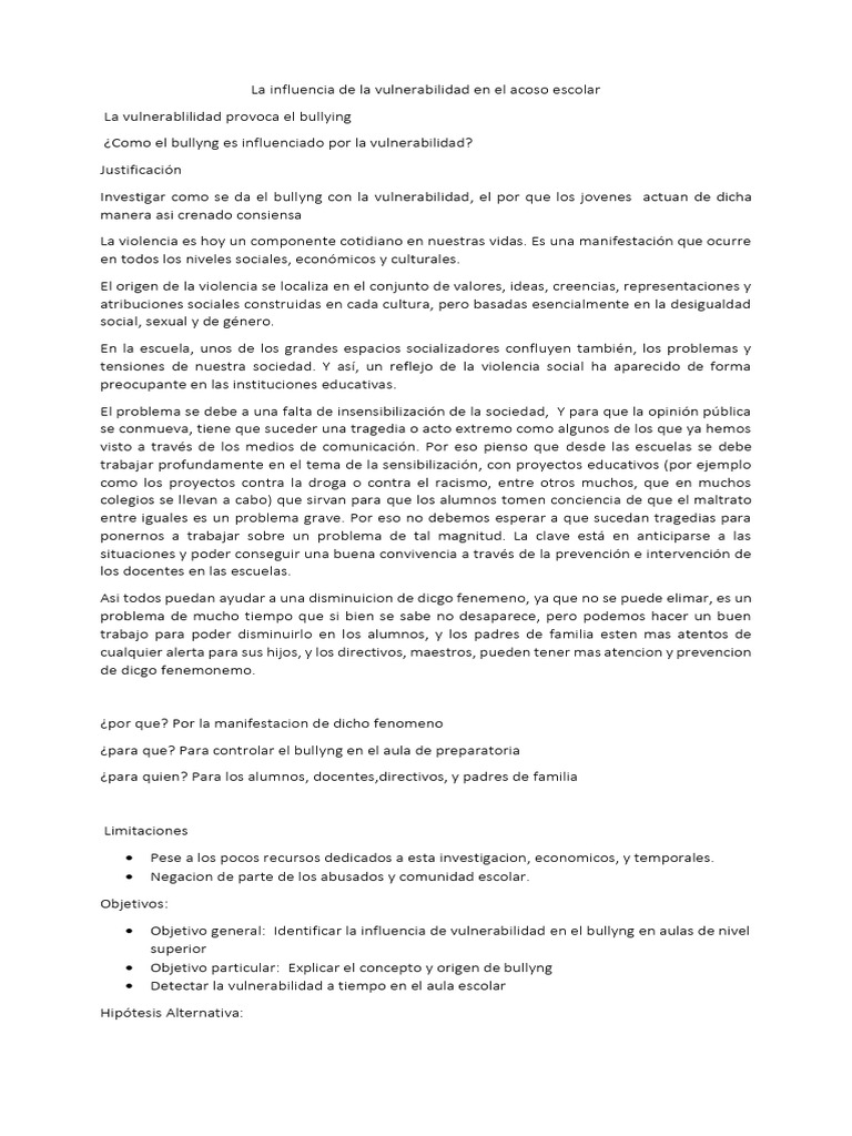 La Influencia De La Vulnerabilidad En El Acoso Escolar Pdf