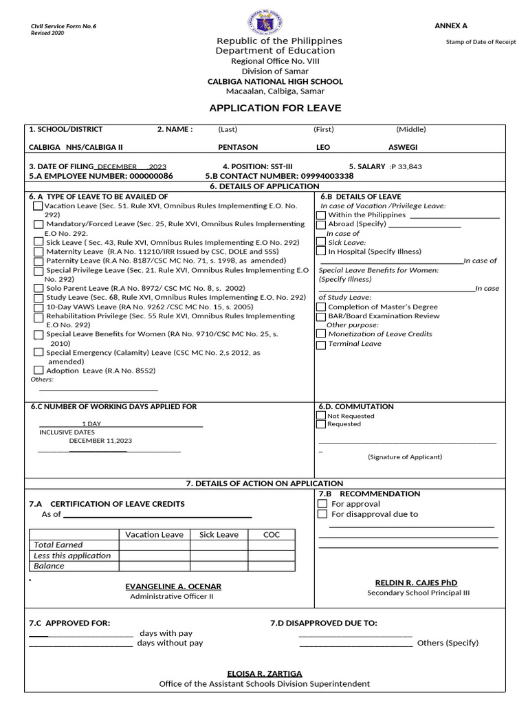 New LEAVE FORM Page1 Revised 2020 | PDF