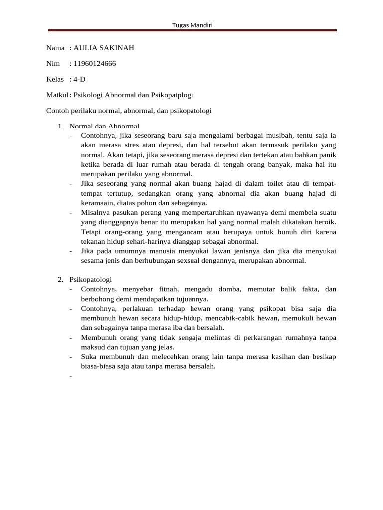 Contoh Perilaku Normal dan Abnormal | PDF