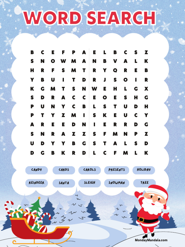 Kawaii Colored Christmas Word Search Puzzle Printable For Kids | PDF