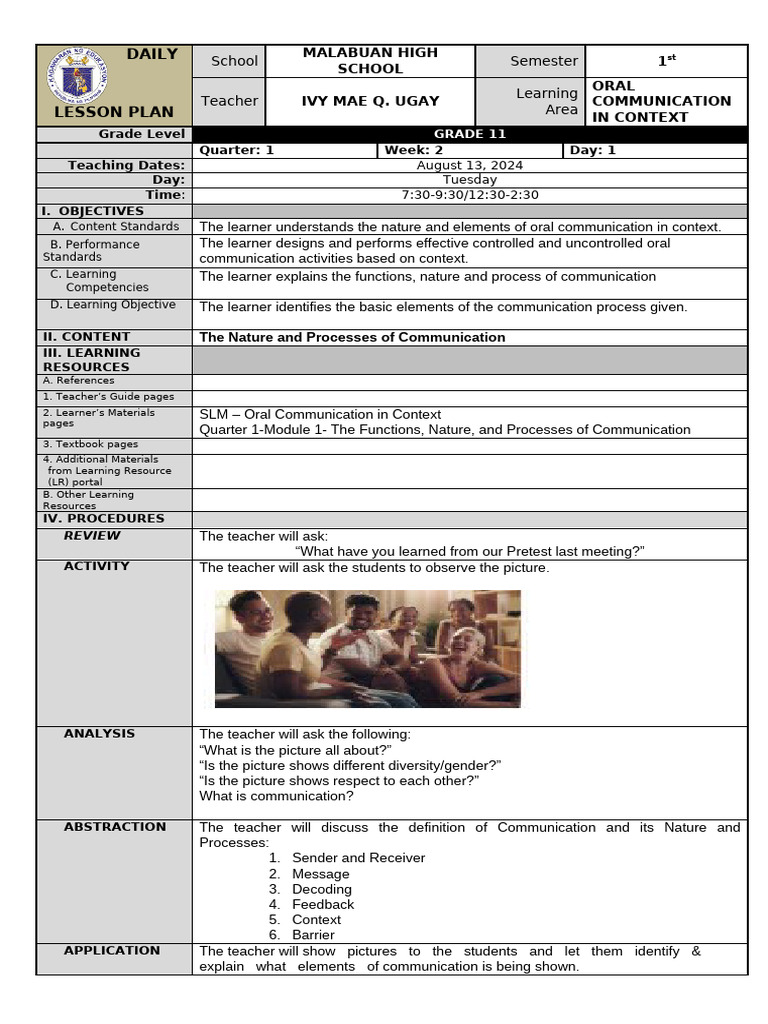DLP - AUGUST 13, 2024 - The Nature and Elements of Communication | PDF ...