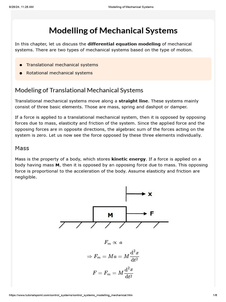 Modelling of Mechanical Systems | PDF | Torque | Force