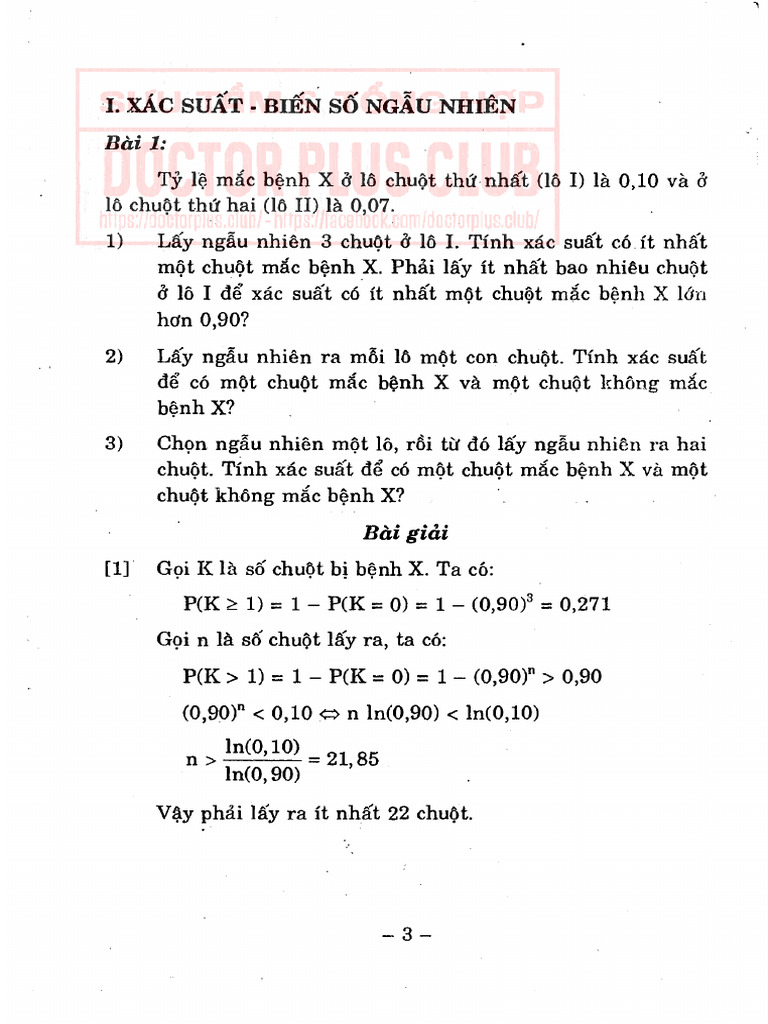 Bai Tap Xac Suat Thong Ke - Dhyd TPHCM | PDF