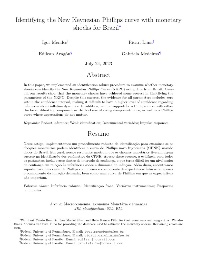 Identifying The New Keynesian Phillips Curve With Monetary | PDF ...