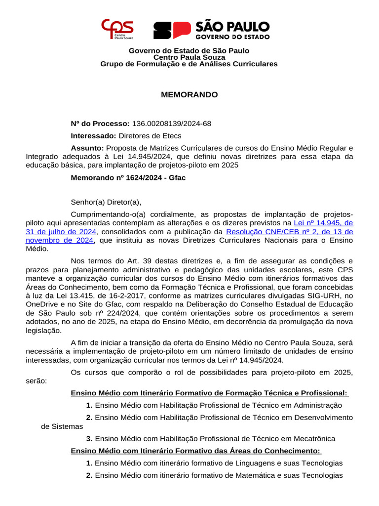Memorando 1624-2024 Gfac | PDF | Desenvolvimento profissional | Science