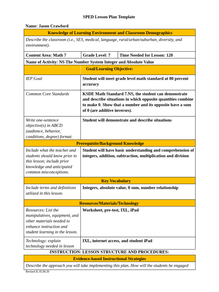 Lesson Plan Template 7 NSCrawford | PDF | Lesson Plan | Learning