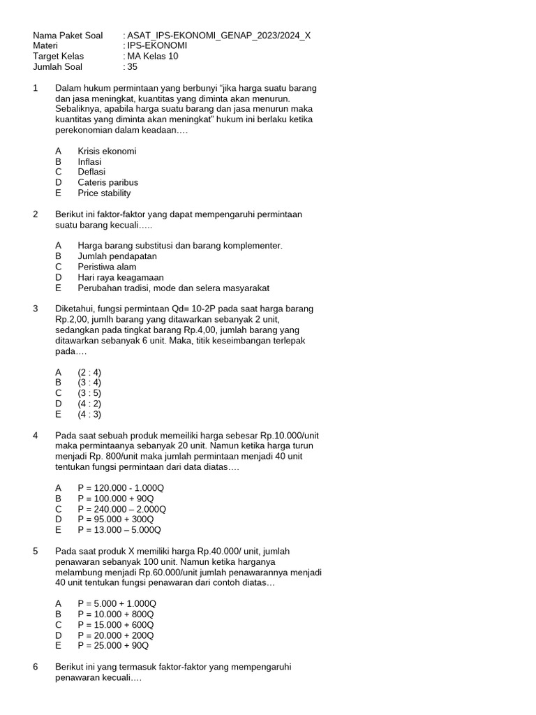 Asat Ips-Ekonomi Genap 2023 2024 X | PDF