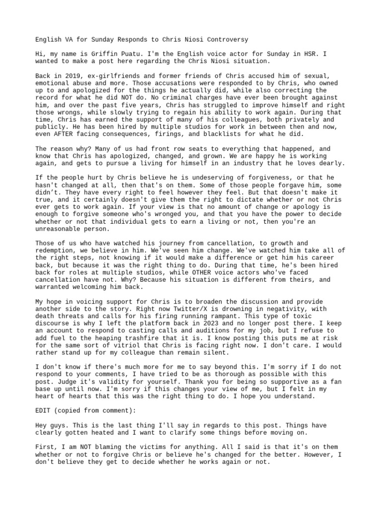 Griffin Puatu on Chris Niosi Support | PDF | Forgiveness
