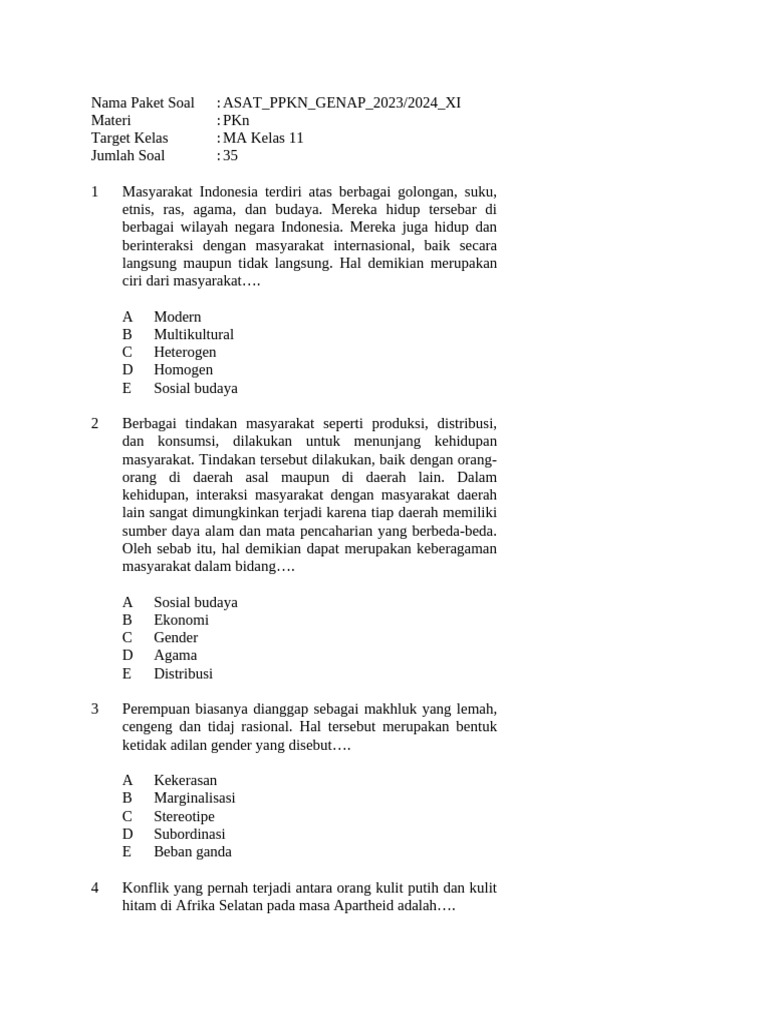 Asat PPKN Genap 2023 2024 Xi | PDF