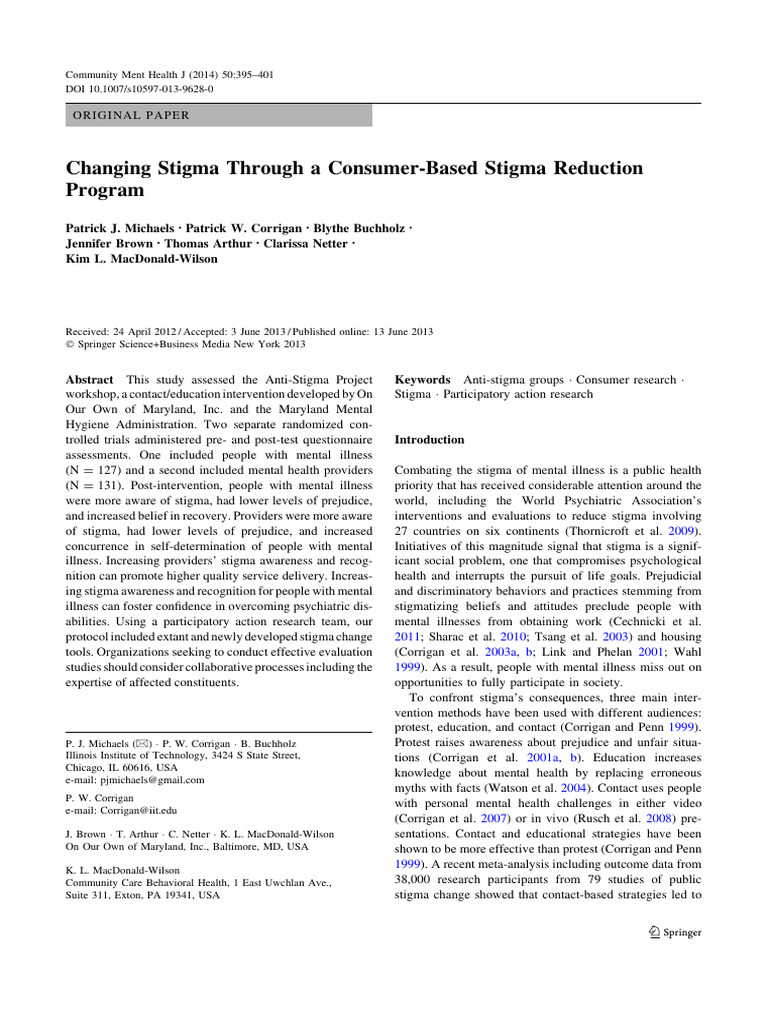 Changing Stigma Through A Consumer-Based Stigm | PDF | Social Stigma ...