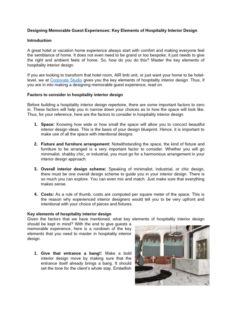 Designing Memorable Guest Experiences | PDF | Interior Design | Lighting