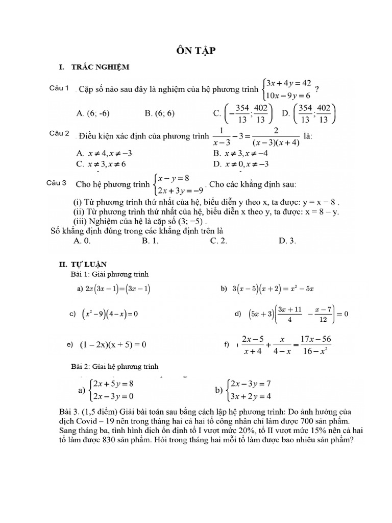 ÔN TẬP PT Và HPT | PDF