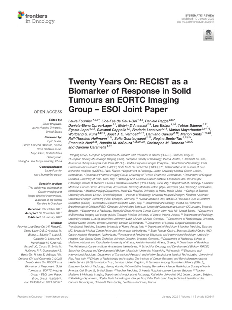 RECIST as a Tumor Response Biomarker | PDF | Medical Imaging ...