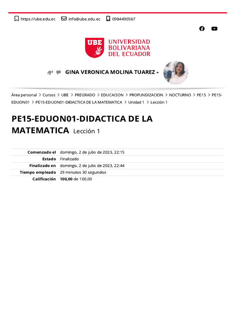 Lección 1 - Revisión Del Intento - EVA-UBE | PDF | Conocimiento | Enseñando