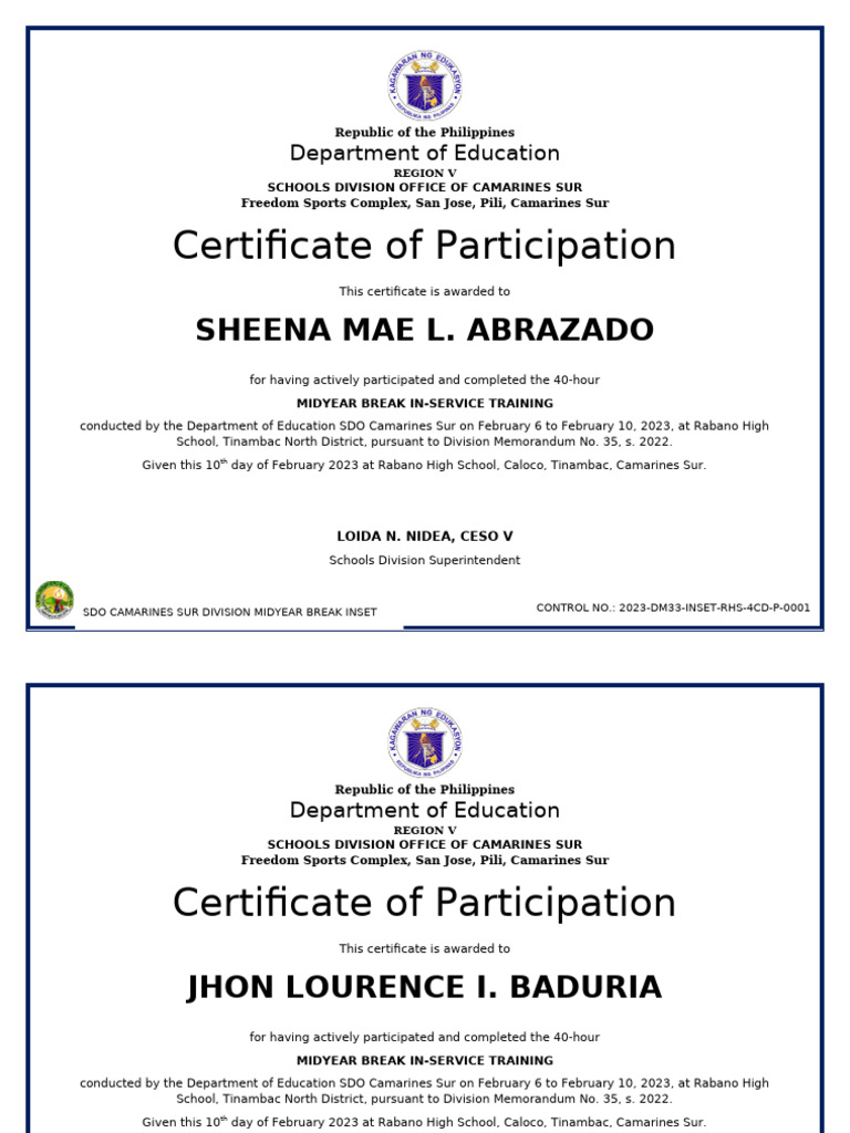 Certificate For INSET | PDF