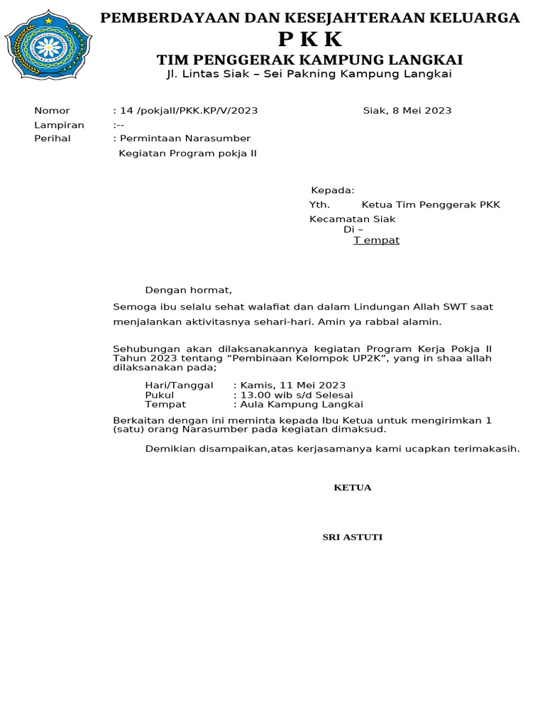 Surat Keluar PKK 14 | PDF