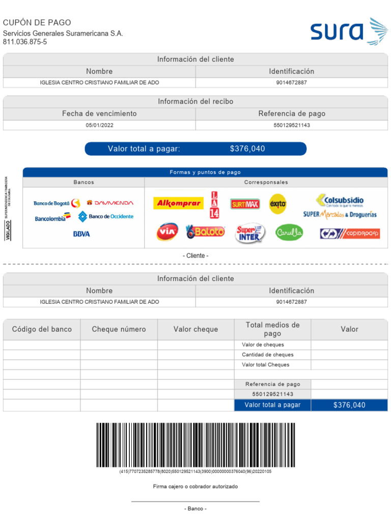 CP Iglesia Centtro Cristiano Familiar de Adoracion | PDF | Bancario | Servicios financieros