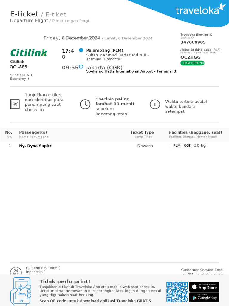 Contoh E-Tiket Pesawat Traveloka | PDF