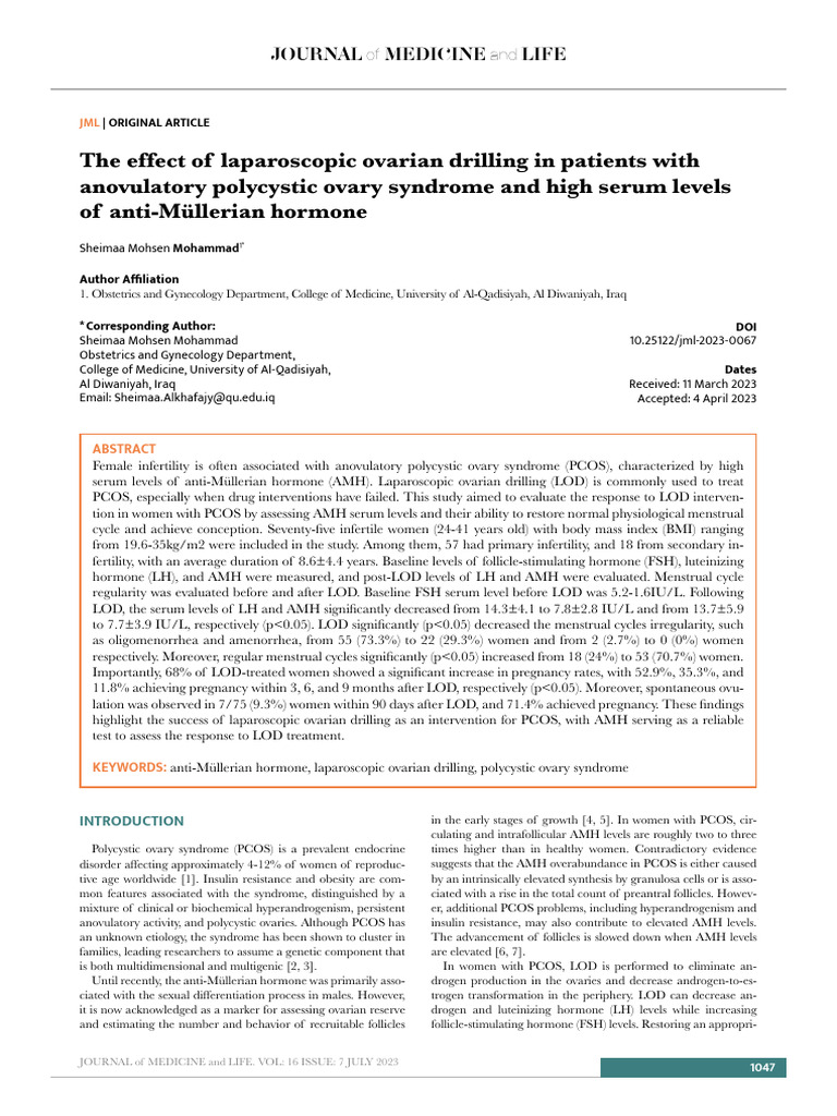 The Effect of Laparoscopic Ovarian Drilling in Patients With ...