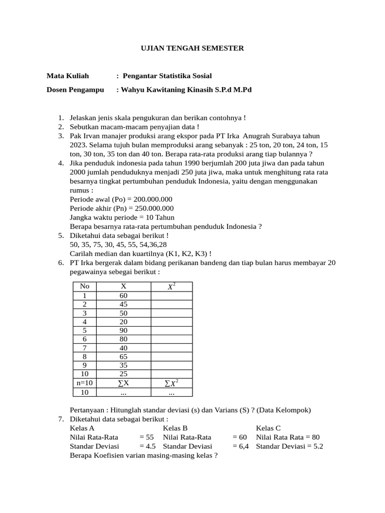 Uts Pengantar Statistika Sosial | PDF