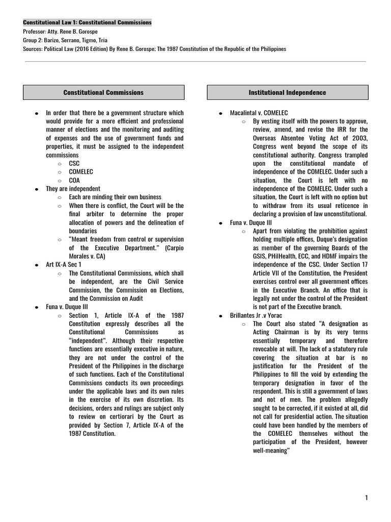 (HANDOUT) Constitutional Commissions - Group 2 | PDF | Commission On ...